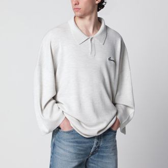 Fear of God Signature knit polo with 3/4 sleeves in m&eacute;lange beige