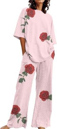Generic Ensemble Pyjama Femme Ensembles 2 Pièces Pajamas Coton Printemps Homewear Femmes Doux Grande Taille Ensemble Pyjama Manches Courtes Hauts Pantalon Cos