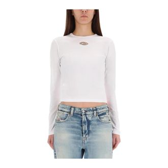 Diesel Distressed Geripptes Kurz&auml;rmeliges Strickoberteil - - Tops - Damen - Wei&szlig; - XS