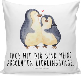 Mr. & Mrs. Panda 40 x 40 Kissen Pinguin umarmen - Geschenk, Kissenbezug 40x40, Sofakissen, Liebe, Liebesbeweis, Seevogel, Kissenhülle 40x40
