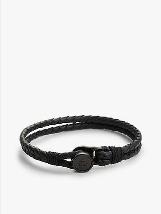 Tommy Hilfiger Bracelet en cuir noir &agrave; breloque nautique plaqu&eacute; ion