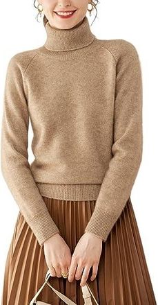 Dissa Pull Cachemire Femme Col Roul&eacute; Chameau Solide Couleur Tricot&eacute; en Vrac Manches Longues &eacute;pais Pull en Cachemire et Laine,42,RMS3323