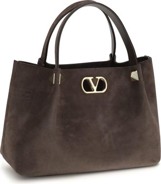 Valentino Garavani Womens Small Suede Handbag Ebony Brown Calf Leather Bos Taurus Shoulder Bags