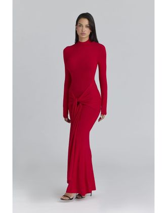 House of CB Imogen - Robe longue drap&eacute;e aux hanches - Rouge &eacute;carlate