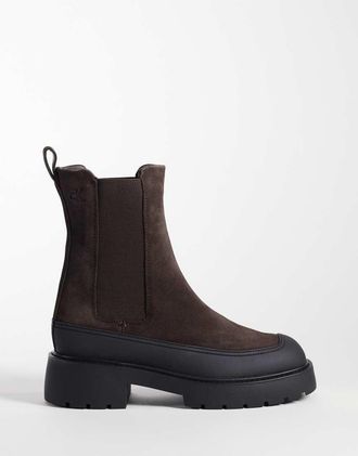 Calvin Klein Chelsea-Boots aus Wildleder mit dicker Sohle in Mokkabraun