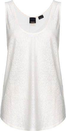 Pinko Damen Cars Tanktop aus Leinen mit Stickerei Trägershirt/Cami Shirt, Z05_Weiß-Schneewittchen, Medium