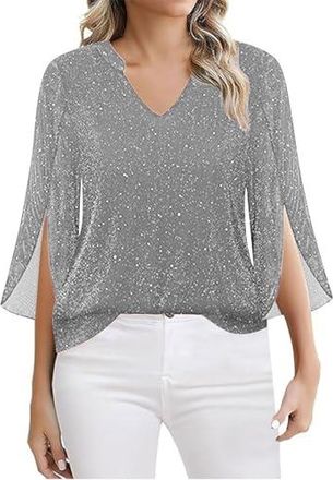 Generic Chemisier du Nouvel An pour femme - Haut festif &agrave; manches trompettes - Col en V - Tunique ample - Pour les loisirs, les f&ecirc;tes, les festivals, le Nouve