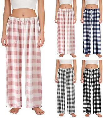 Generic Pantalon de pyjama à carreaux pour femme - Long - En flanelle - Pantalon de pyjama chaud - Pantalon thermique doublé - Pantalon douillet - Pantalon de
