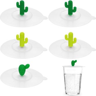 Cabilock 6 Stücke Silikon Tasse Deckel Silikon Glasabdeckung Cartoon Kaktus Griff Tasse Abdeckung e Cover für Glas Becher zufällig Pattern