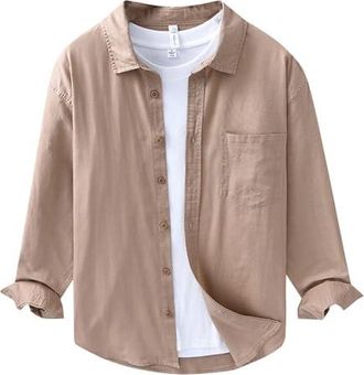 Generic Chemise d&eacute;t&eacute; en lin boutonn&eacute;e pour homme - Chemise d&eacute;t&eacute; en lin - Chemise de loisirs &eacute;l&eacute;gante - Pour lext&eacute;rieur - Coupe droite - Chemise de loisirs, ma