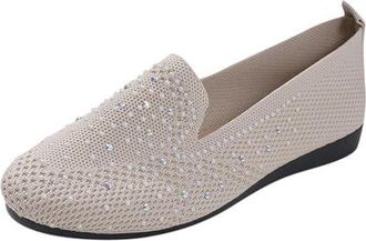 Generic Chaussures plates &agrave; enfiler pour femme avec strass et bout rond - &Eacute;l&eacute;gantes - Respirantes - L&eacute;g&egrave;res et confortables - Large largeur - Pour f&ecirc;te, trava