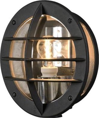 Konstsmide Außenwandleuchte ODEN mit Steckdose, Aluminium Schwarz / Acrylglas klar, Ø 31cm