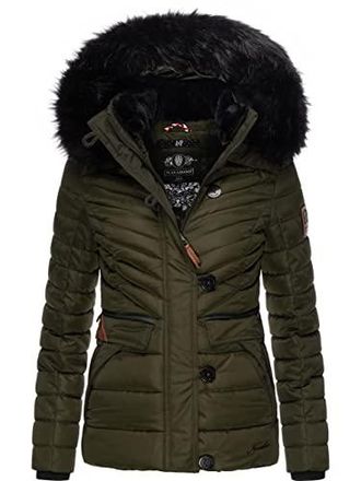 Navahoo Wisteriaa Veste dhiver matelass&eacute;e pour femme avec capuche amovible en fourrure synth&eacute;tique Tailles XS &agrave; XXL, olive, S