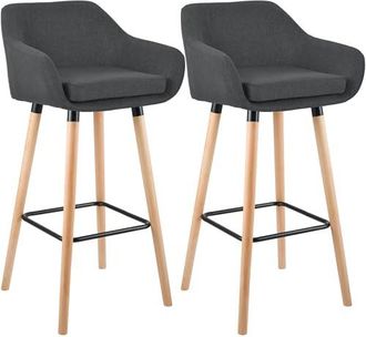 Clp Lot de 2 tabourets de Bar rembourrés avec Dossier Grant, chaises de Bar en Tissu, piétement en Bois, capacité de Charge jusquà 150 kg, Couleur:Gris fo