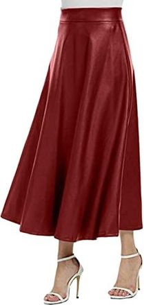 Generic Jupe Mi Longue En Cuir Pu Pour Femme Mode Taille Haute Jupe Trap&egrave;Ze Avec Avec Zipp&eacute;E Couleur Unie Jupe Femme Chic Et Elegant Confortable Et Respirant 