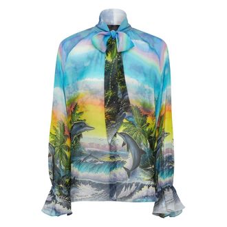 Philipp Plein Femme, Blouses et Chemises, Multicolore, Taille: 44 FR Silk Chiffon Shirt Hawaii