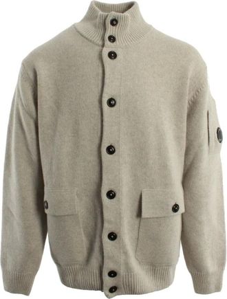 C.P. Company C.p. Company, Homme, Pulls, Beige, Taille: 2XL Cardigan en laine &agrave; col montant