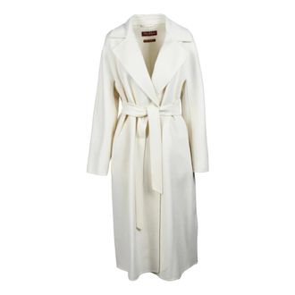 Max Mara Wolle Seide Kaschmir G&uuml;rtelmantel - - Coats - Damen - Wei&szlig; - XS
