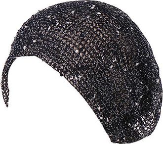 QWUVEDS Bonnet ethnique bohème - Motif floral - Couverture de cheveux - Turban enveloppant, turban - Bonnet plissé élastique (noir, taille unique)