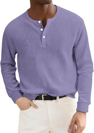 Generic Polo confortable et fluide pour homme, coupe classique, d&eacute;contract&eacute;, vintage, boutonn&eacute;, l&eacute;ger et respirant, t-shirts dext&eacute;rieur, violet, XXL