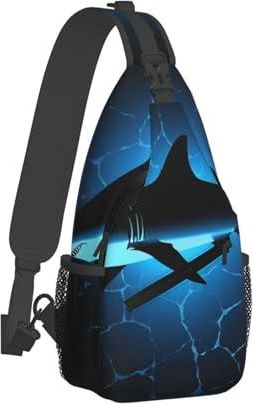 Generic Polyester Sacoche Tactique Requin de mer en eau bleue Sling Sac &agrave; Bandouli&egrave;re Durable Sac Poitrine pour Randonn&eacute;e &eacute;cole Femme