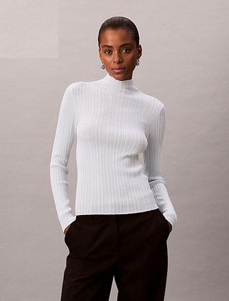 Calvin Klein Gerippter Pullover Aus Viskosegemisch Mit Stehkragen - Melodic Blue - Damen - XXL