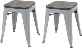 Hhg Neuwertig] 2er-Set Hocker HHG 397 inkl. Holz-Sitzfläche, Metallhocker Sitzhocker, Metall Industriedesign stapelbar grau