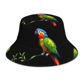 Generic WHJWZY Chapeau bob l&eacute;ger imprim&eacute; perroquet chantant - pour homme et femme - Couvre-chef de protection pour voyage et activit&eacute;s de plein air Noir, noir