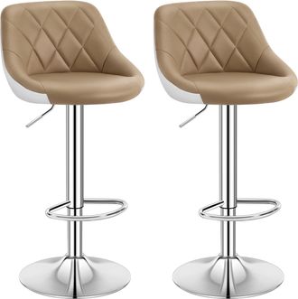 Woltu Barhocker 2er Set, Barstuhl mit Lehne, höhenverstellbar drehbar, gepolsterter Kunstledersitz, rutschfestes Metallfuß, für Küche Hausbar, Khaki + Weiß