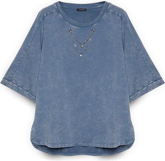 Fiorella Rubino Femme, Sweatshirts et sweats &agrave; capuche, Bleu, Taille: 38 FR SweaT-shirt avec Cha&icirc;nes D&eacute;coratives