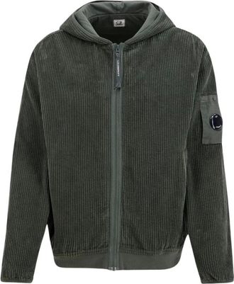C.P. Company C.p. Company, Homme, Sweatshirts et sweats &agrave; capuche, Vert, Taille: M Corduroy Lens Zip Sweat &agrave; capuche