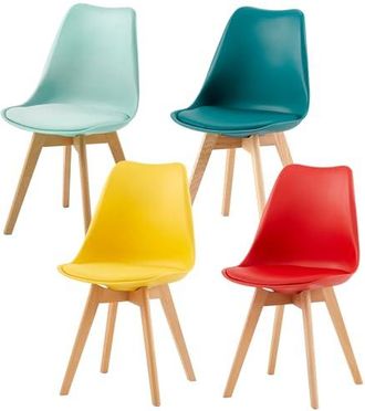 Eggree Lot de 4 Chaise Gros Commerce,Salle &agrave; Manger Scandinaves SGS Tested,Chaise Rembourr&eacute;e de Cuisine, R&eacute;tro Chaise de Bureau avec Pieds en Bois de H&ecirc;tre M