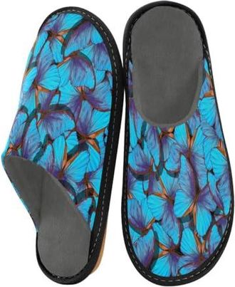 HMZXZ Pantoufles papillon bleu vol pour homme et femme, motif floral printanier, pantoufles dintérieur, chaussettes dintérieur, chaussures de chambre à couc
