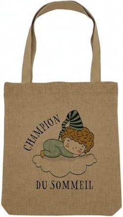 Fabulous Sac Shopping Tote Bag Aspect Lin - Champion Du Sommeil Dessin Original Mignon B&eacute;b&eacute; - Sac de Courses Toile Epaisse 360g Beige Naturel Cabas Port&eacute; Epaul