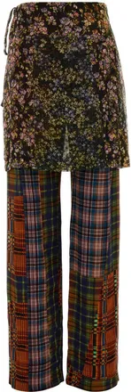 Dries Van Noten Mixed Floral and Plaid Patchwork Trousers - Orange