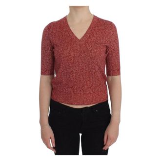 Dolce & Gabbana Kurzarm-Pullover mit V-Ausschnitt - - Knitwear - Damen - Rot - XS
