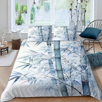 Generic Chinesischer Stil Bettw&auml;sche 155x220 Asien Bettw&auml;sche Set, 3D Bettbezug Set Weich Microfaser Bettbez&uuml;ge 3 Teilig Bambus Wendebettw&auml;sche f&uuml;r Doppelbett