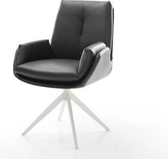 DELIFE Drehstuhl Clea-Flex Echt-Leder Schwarz Kreuzgestell breit Wei&szlig; 360&deg; drehbar Wippfunktion, Esszimmerst&uuml;hle