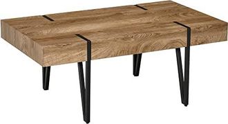 HOMCOM Table Basse rectangulaire de Style Industriel Base en métal Noir en épingle à Cheveux Plateau à laspect Ancien Base en Bois