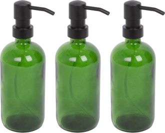Harbour Housewares 3X Seifenspender aus Glas - 500ml - Grün - Badezimmer Küche Shampoo Duschgel Flüssig Handwäsche Gericht Schaum Pumpe Lagerung Flasche