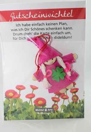 Jojo Wichtel Arts, J023-065, Gutscheinwichtel, Filz, 8cm, pink