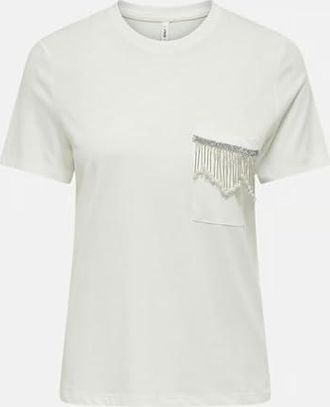 Only Onltribe Life S/S Pocket Top JRS T-Shirt, Cloud Dancer-Détails : Perles Drop Down (Tonal), L Femme