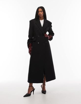 & Other Stories Manteau long en laine avec double boutonnage et &eacute;paulettes - Noir