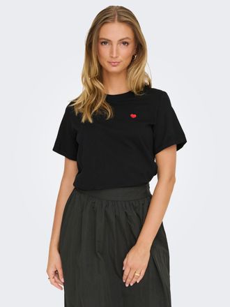 Jacqueline de Yong Kurzarmshirt JDY JDYPISA S/S PRINT TOP JRS NOOS, Damen, Gr. XS, schwarz (schwarz heart), Jersey, Obermaterial: 100% Baumwolle, bedruckt, regular fit n
