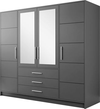 Mirjan24 Drehtürenschrank Bado 4D, Kleiderschrank mit Spiegel, Schubladen und Spiegeltüren, Elegantes Schlafzimmer Schrank, Jugendzimmer (Graphit)