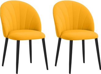 HOMCOM 2er-Set gepolsterte Esszimmerst&uuml;hle mit nordischem und ergonomischem Design, K&uuml;chen- und Wohnzimmerst&uuml;hle aus Metall und gelbem Samt, 52x54x79 cm