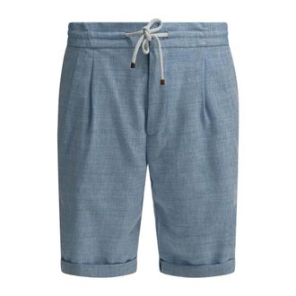 Brunello Cucinelli Homme, Shorts, Bleu, Taille: L Pleated Linen Blend Shorts
