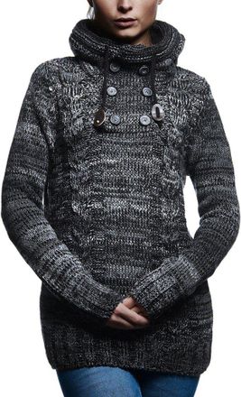 LEIF NELSON Damen Pullover mit Kapuze Slim Fit Longseleeve Schwarzer M&auml;nner Strickpullover Sweatshirt Winterpullover Kapuzenpullover Hoodie Pulli Langarm LN20227D