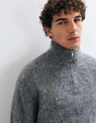 Asos Oversize-Strickpullover mit halbem Rei&szlig;verschluss in Hellgrau