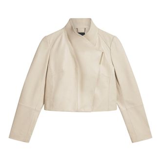 Ted Baker Riyoze Leder-wickeljacke, Kurz Geschnitten, Elfenbeinfarben